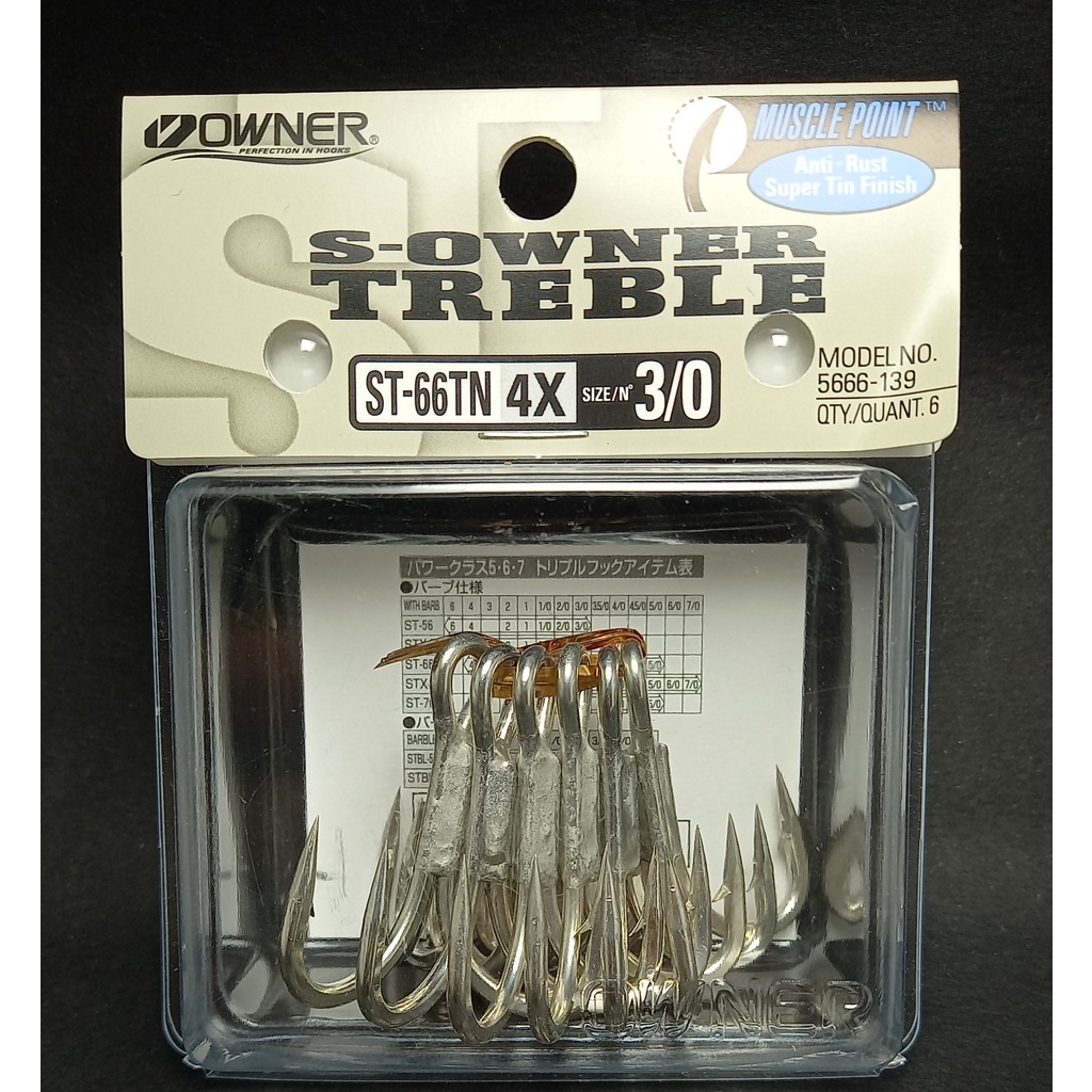[ST-66TN] Owner S-Owner Treble Fishing Hooks For Popper Stickbait ST ...