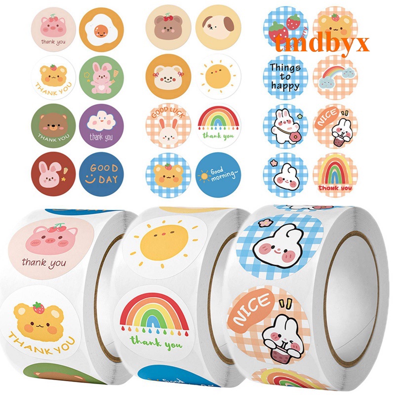 tmdbyx 500pcs/Roll Cartoon Animal Sticker Kids Thank You Sitckers ...