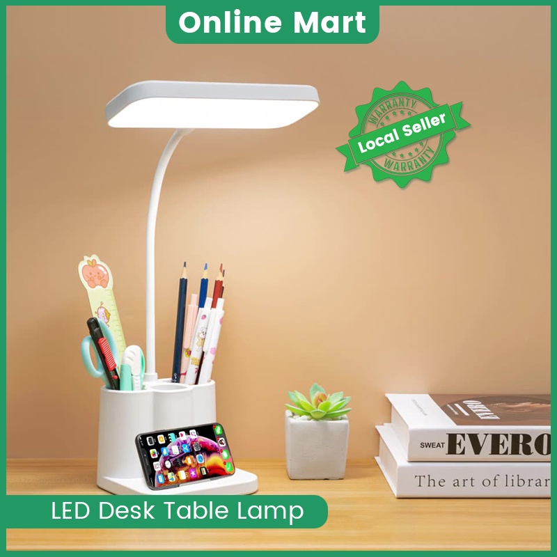 【SG Stock】LED Table Lamp With 3 Pen Holder Desk Lamp Study Table Light ...