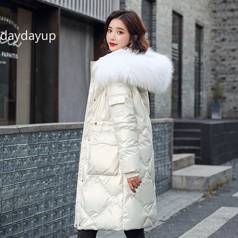 Shiny Over-the-knee Cotton-padded Jacket Women's Mid-length Korean ...
