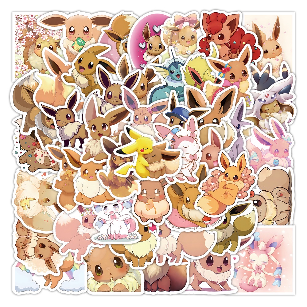 52 pcs Eevee Pokemon Cute Cartoon Waterproof PVC Stickers (2) | Shopee ...