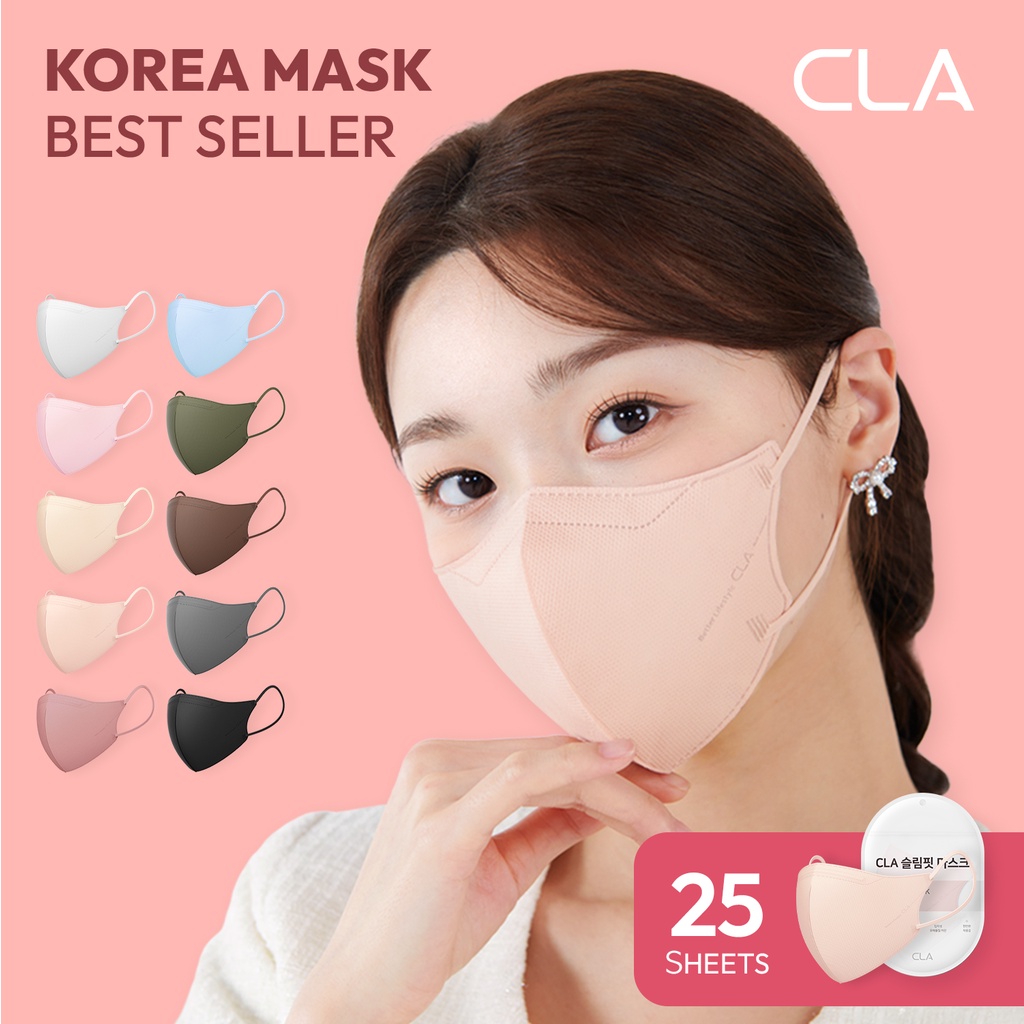 [25 Sheets] CLA Slim-Fit 4ply 3D Color Disposable Face Masks Korean ...