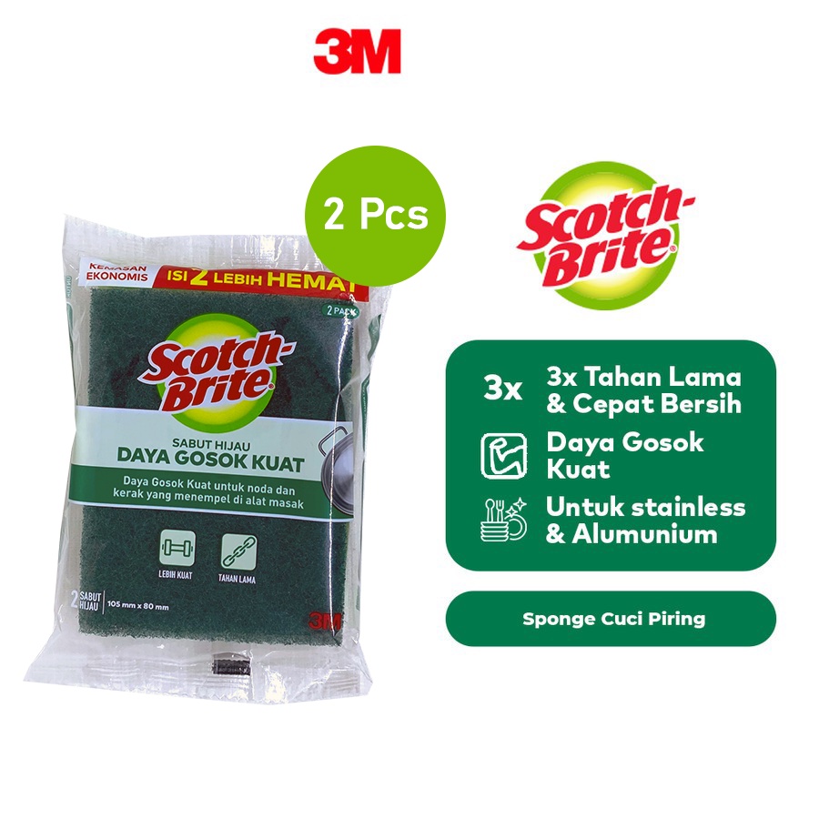 HIJAU Ktmstore Scotch-Brite 3M Green Coir 2 pc Tough Clean Scrub Sponge ...