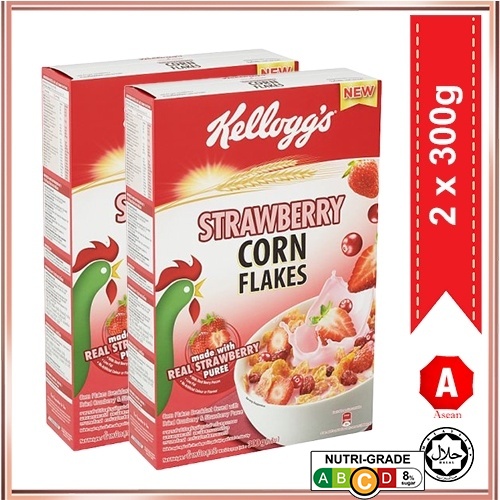 KELLOGG'S STRAWBERRY CORN FLAKES WITH REAL STRAWBERRY PUREE 300G X 2 ...