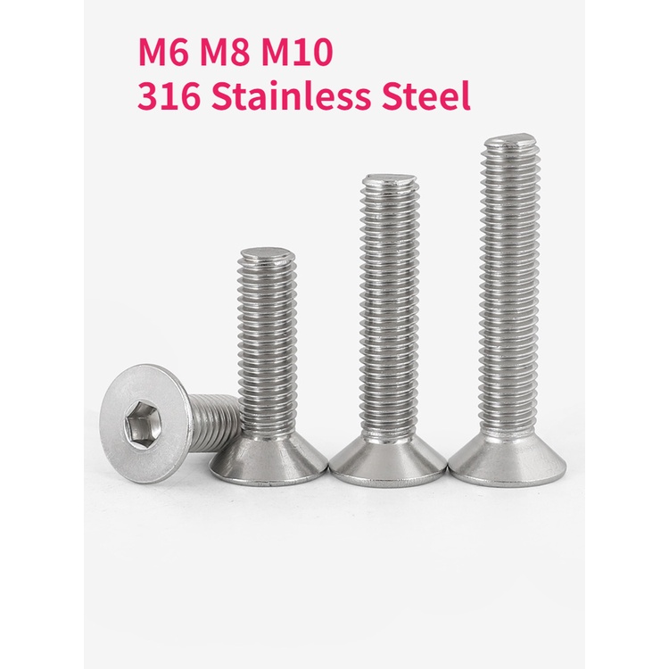 M6 M8 M10 316 Stainless Steel Countersunk Head Hex Hexagonal Socket Screw Flat Head Allen Bolt ...