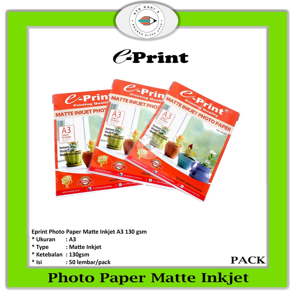 E-PRINT - Photo Paper Matte Inkjet A3 130gsm Photo Paper - Pack ...