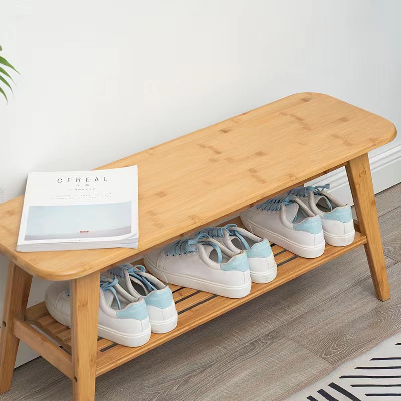 100% Bamboo Shoe Rack Bench, Natural Wooden Shoe Organizer, for Bedroom ...