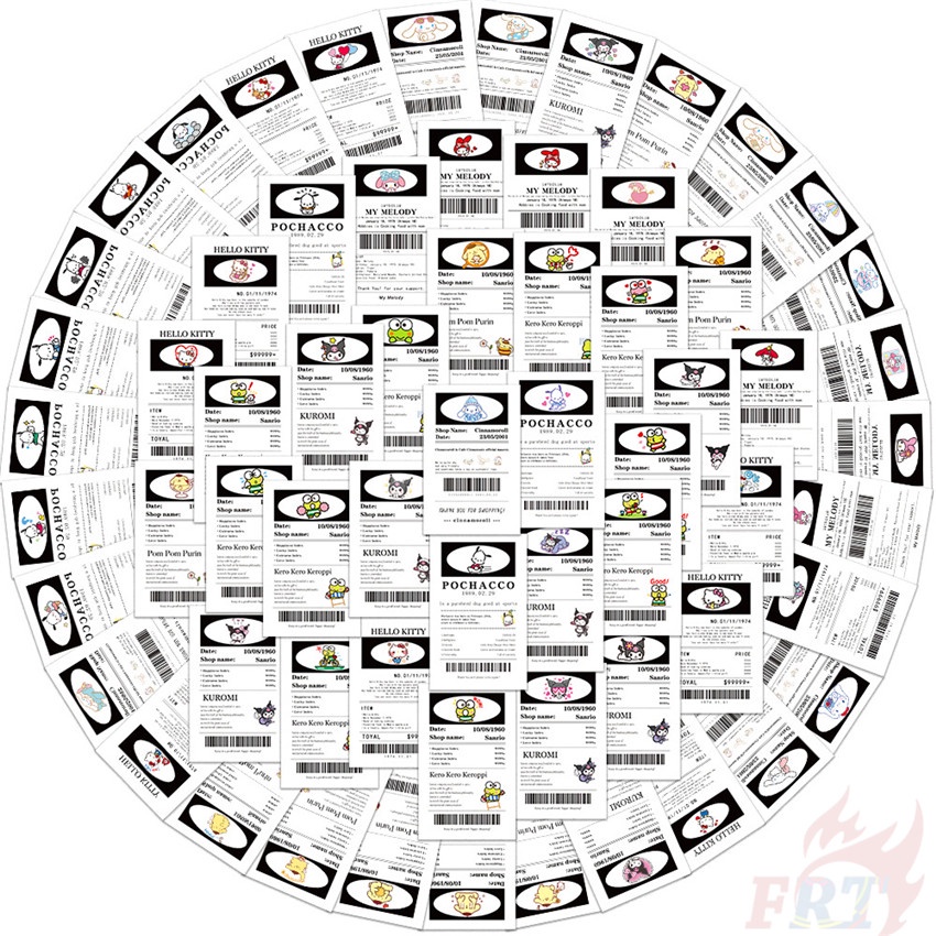 64Pcs/Set Shopping List Series 02 S-Cartoon Cash Receipt Stickers ...