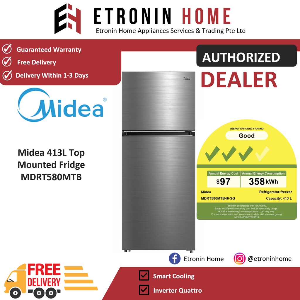 Midea 413L Top Mounted Fridge MDRT580MTB | Shopee Singapore