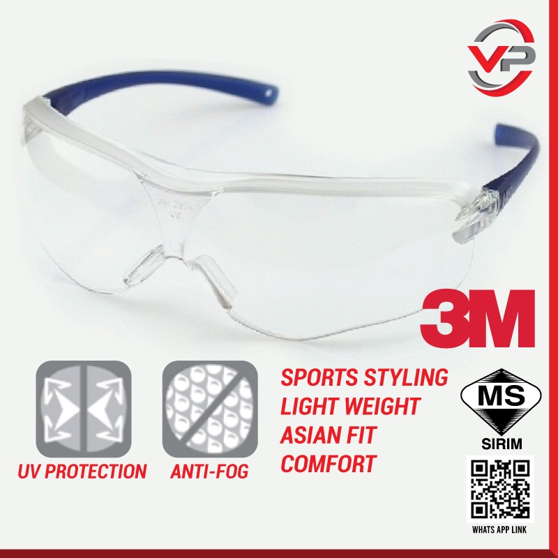 SIRIM DOSH 3M 10434 V34 Anit Fog Safety Glasses Clear Lens ANSI Z87.1 Asian Fit Spek Goggle ...