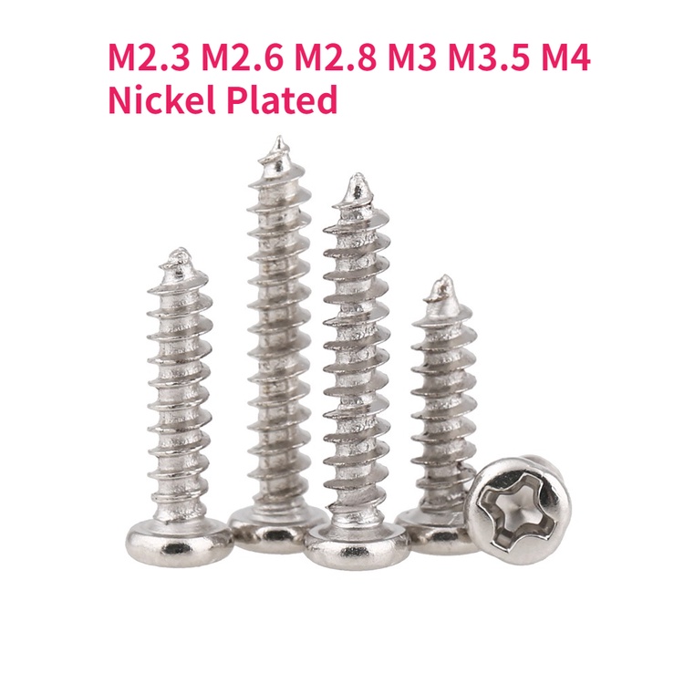 M2.3 M2.6 M2.8 M3 M3.5 M4 Nickel Plated Cross Round Head Self-tapping Screw Pan Head Phillips ...