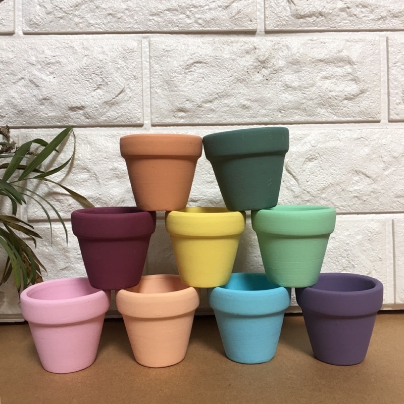 Macaron colorful succulent terracotta flower pot马卡龙彩色多肉红陶花盆（Size：8CM ...