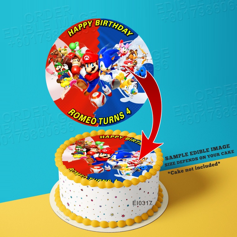 Printing EI Super Mario X Sonic Edible Image Print Cake Photo Icing ...