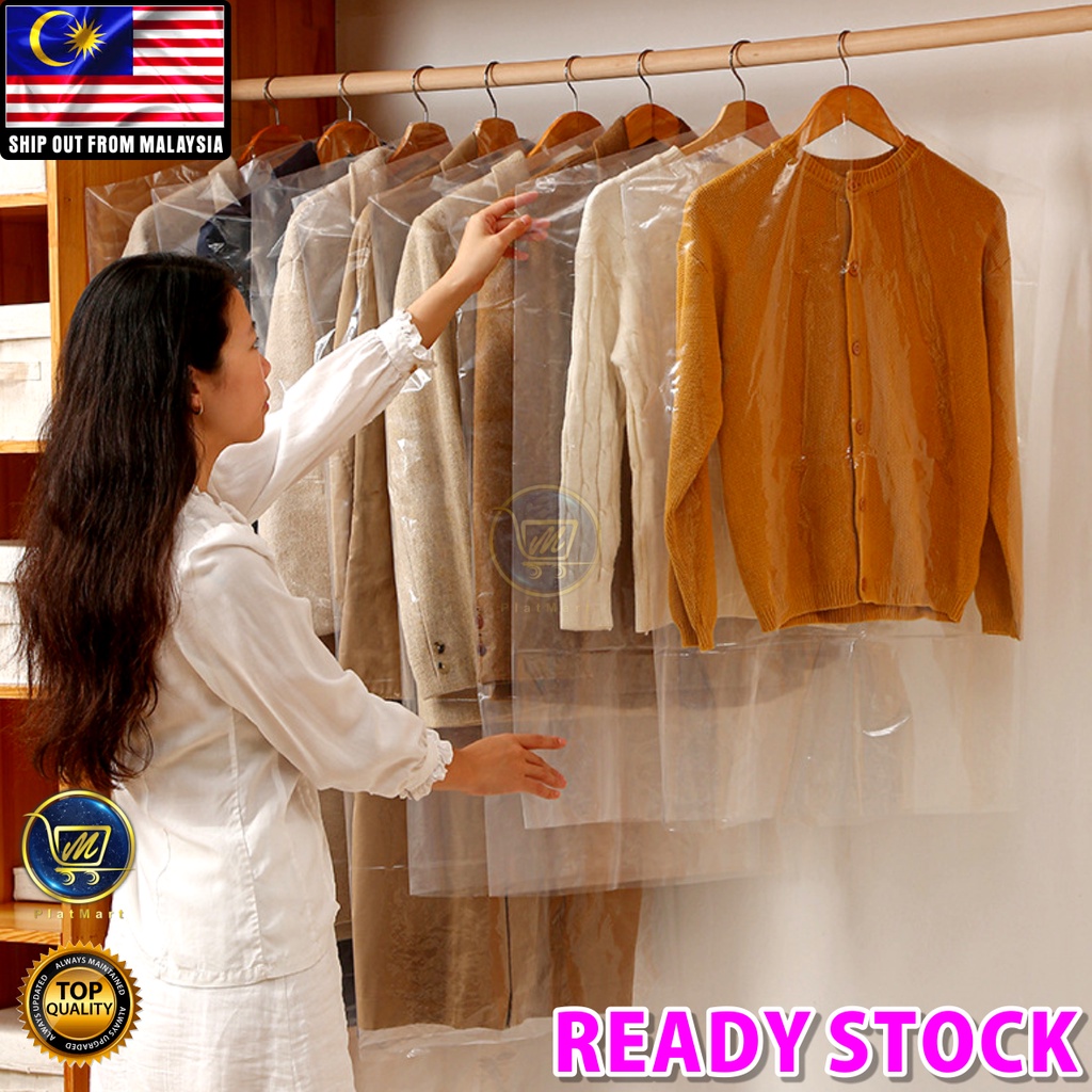 PlatMart - 50/100pcs Laundry Clear Plastic Polythene Garment Cover, Dry ...