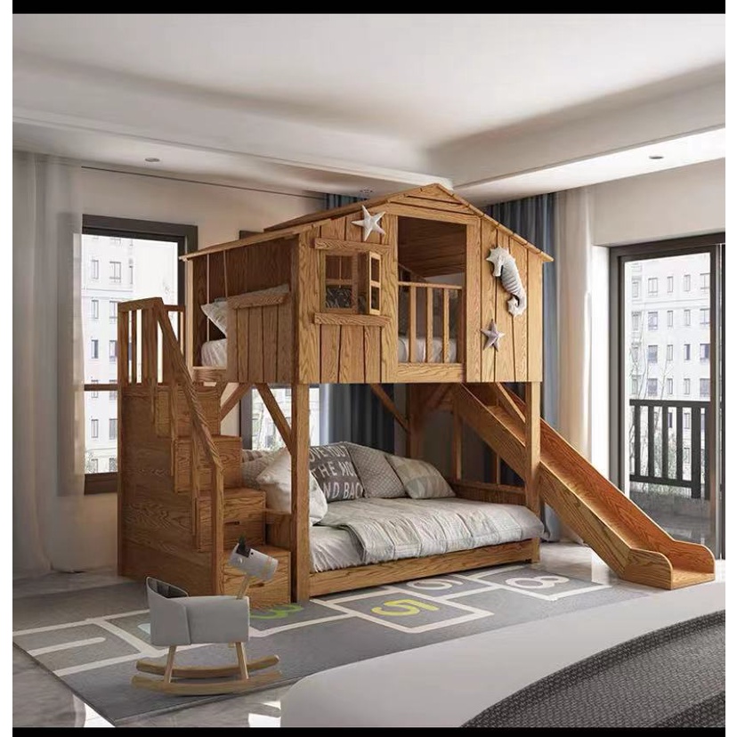 Bunk & Loft Beds Collection - Solid Wood Metal Frame Ladder Slide ...