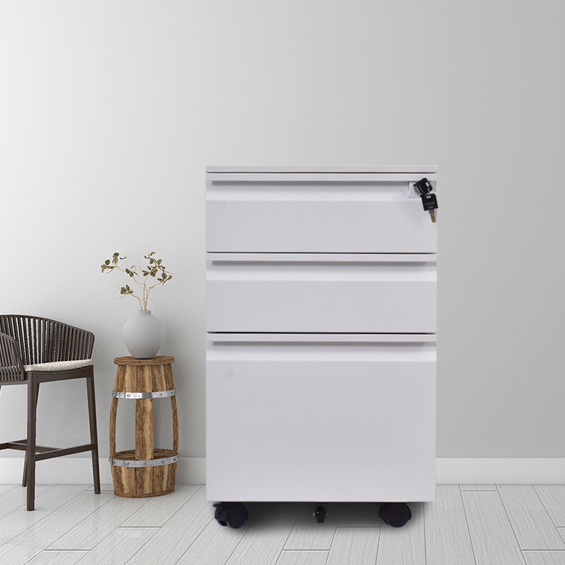 Steel Office Desk Movable Cabinet Three Drawers with Wheels Mobile File ...