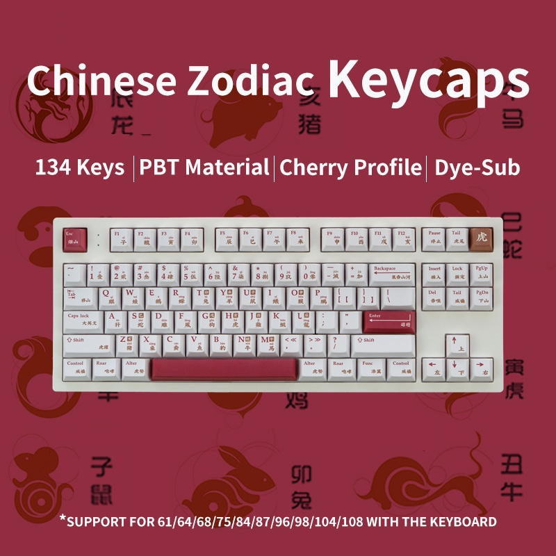 [sg Local Stock] Chinese Zodiac Keycaps Cherry Profile Pbt Dye Sub Royal Kludge Tecware
