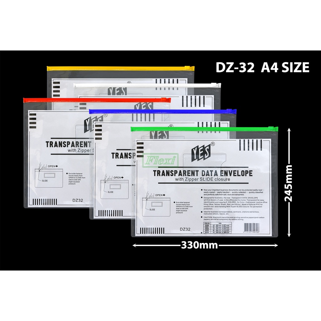 A4 Thick Transparent Clear PVC Zip Data Envelope Folder with External ...