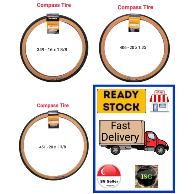 COMPASS Tire Tyre for 349 / 406 / 451 Folding Bicycle Foldie Bike ...