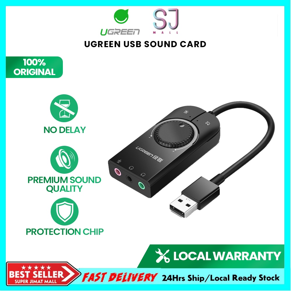 UGREEN 15CM / 100CM Sound Card External USB Audio Card Adapter USB to Jack 3.5mm Earphone ...