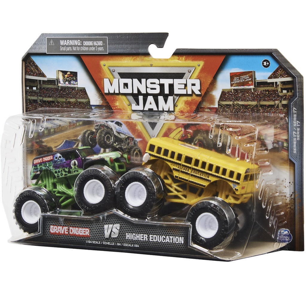 Monster Jam Double higher Education Yellow Bus vs Grave Digger Monster ...