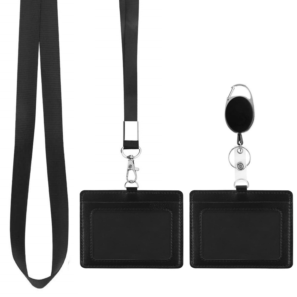 2 Pack Horizontal PU Leather ID Badge Holder with Detachable Neck ...