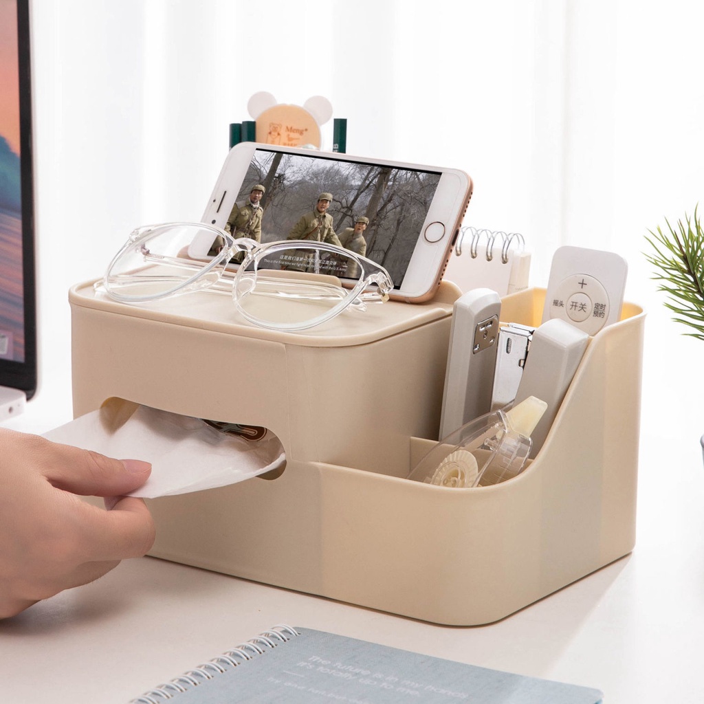 Office Desktop Tissue Box with Mobile Phone Holder Living Room Coffee ...