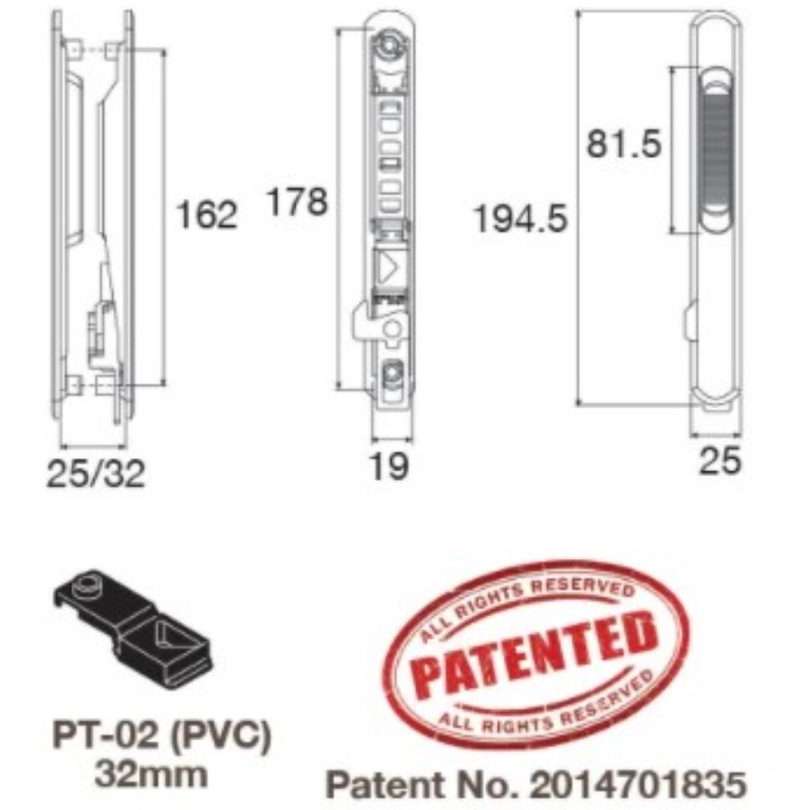 A6 Aluminium Sliding Door Lockset with Key A6 25mm / 32mm Kunci Pintu ...