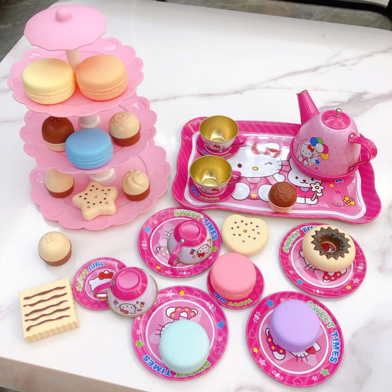 Children's Simulation Tea Set Play House Tinplate Tea Cup Set Teapot ...