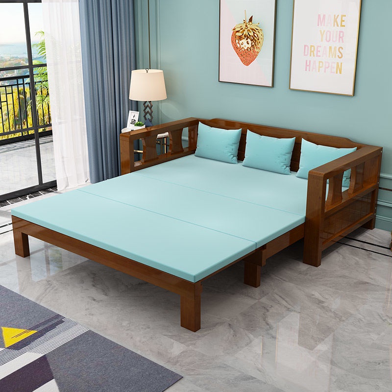 Solid Wood Sofa Bed Dual-Use Multifunctional Foldable Small Room Push ...