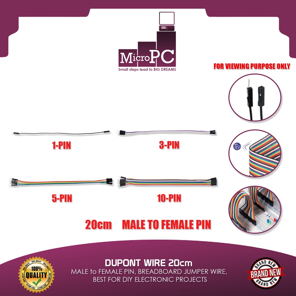 DUPONT WIRE 20cm MALE to FEMALE PIN, BREADBOARD JUMPER WIRE, BEST FOR ...