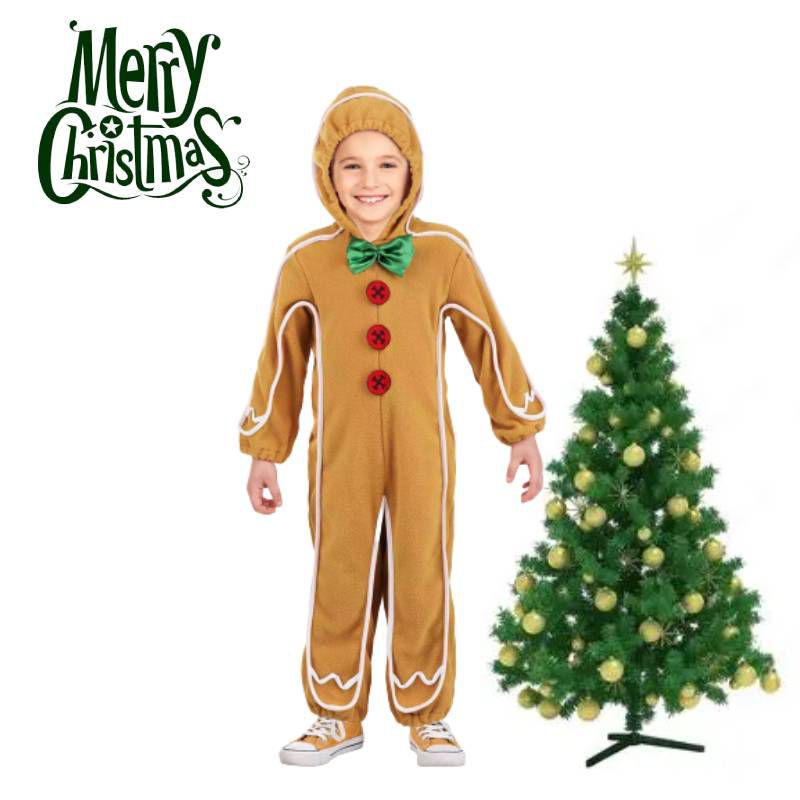 Children's Christmas Gingerbread Man Costume Kids One-Piece Cosplay ...