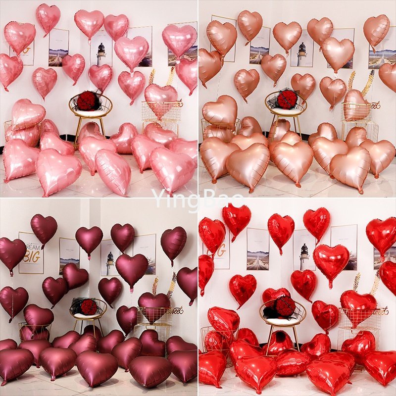 5pcs Heart Shape Foil Mylar Balloons 18" for Romantic Valentine's Day ...