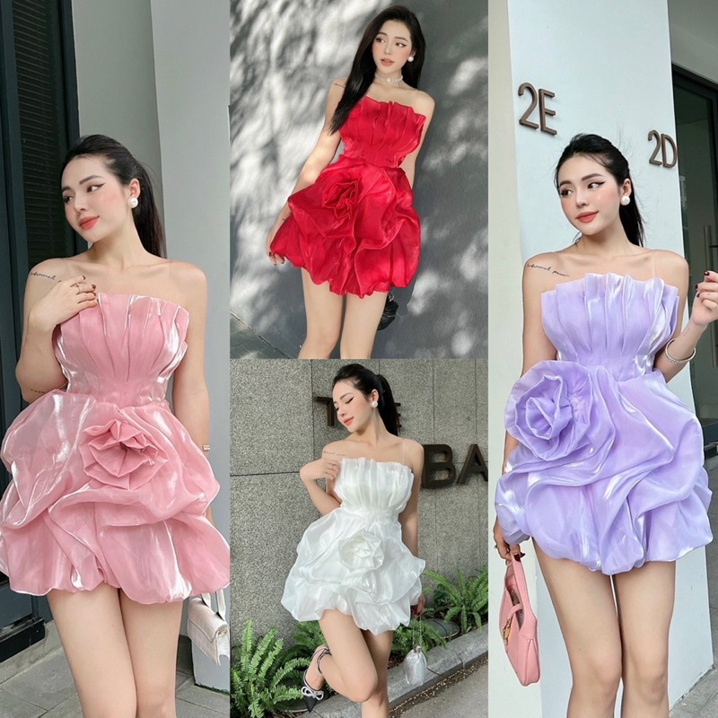 Luxurious lady style CNY Christmas short pleated floral silk dress with ...