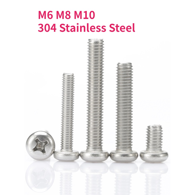 M6 M8 M10 304 Stainless Steel Cross Round Phillips Pan Head Screw Bolt ...
