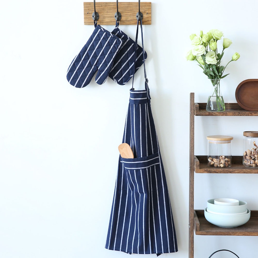 {SG} Apron Kitchen Gloves Adjustable Bib Apron One Pocket Kitchen Chef ...