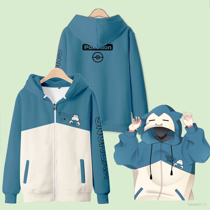 AG Pokemon Snorlax Anime Jacket Hooded Long Sleeve Tops Casual Coat ...