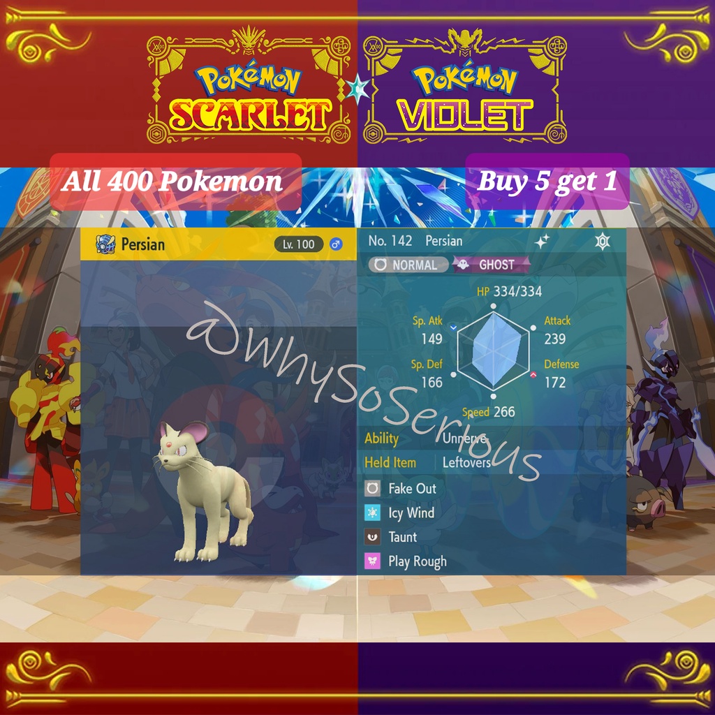 Pokemon Scarlet and Violet Shiny Battle Ready Persian (Digital code ...