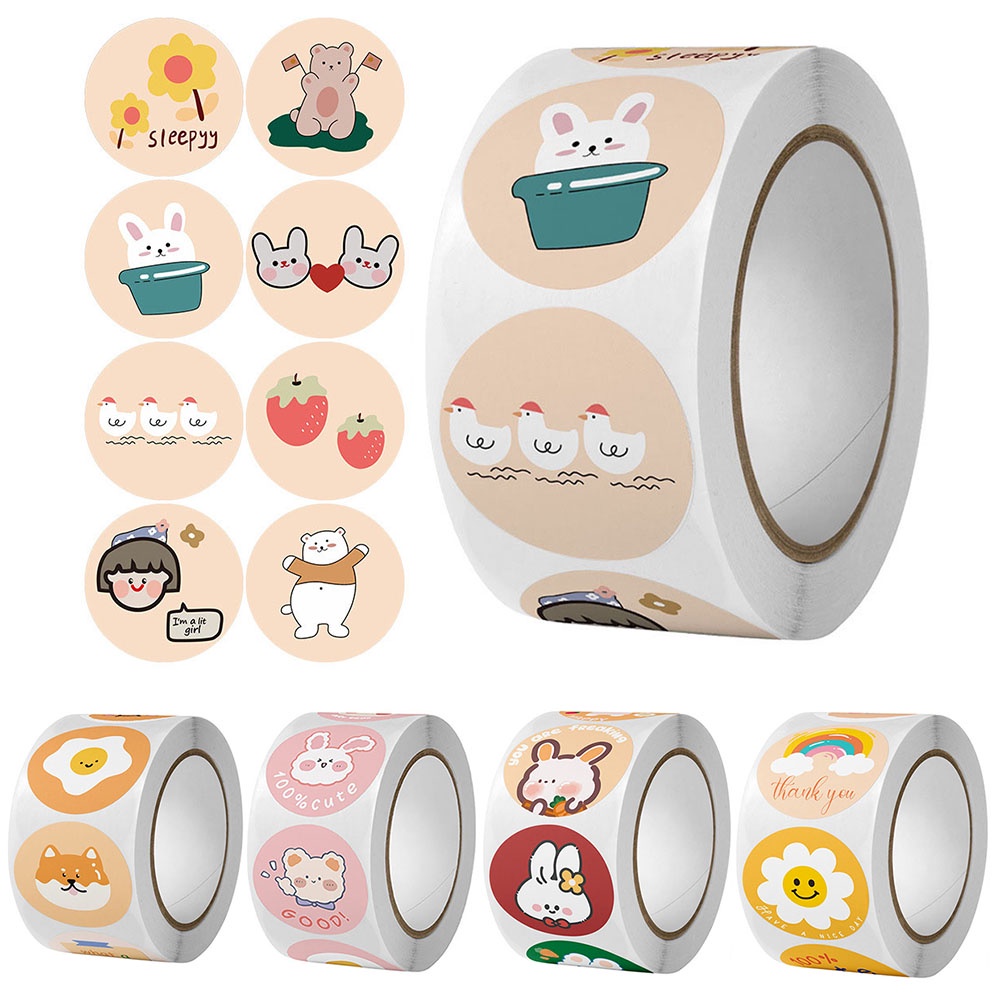 500Pcs/Roll Round Cute Cartoon Rabbit Stickers Children Stationery ...