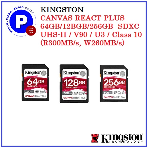 KINGSTON CANVAS REACT PLUS 64GB/12BGB/256GB SDXC UHS-II / V90 / U3 ...