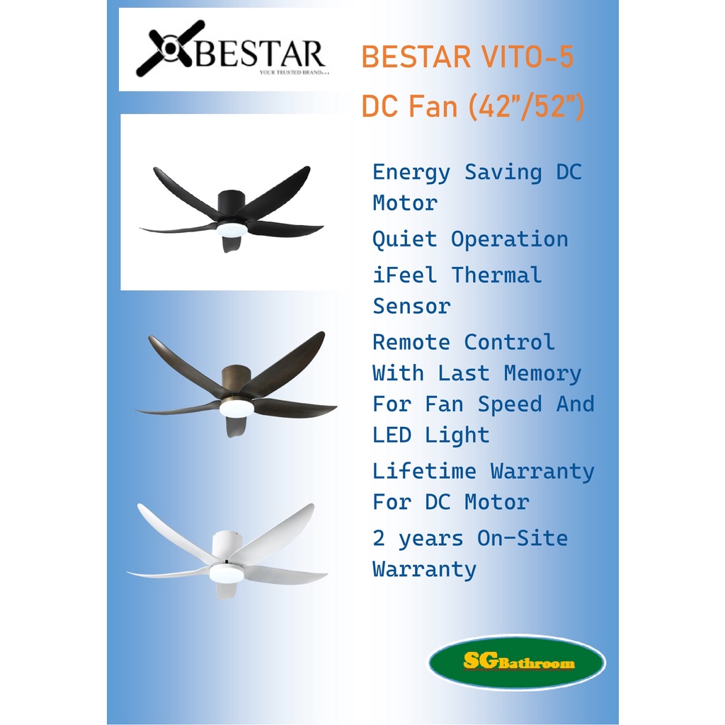 BESTAR WiFi Smart Ceiling Fan Vito 42inch/52inch DC Motor with LED ...