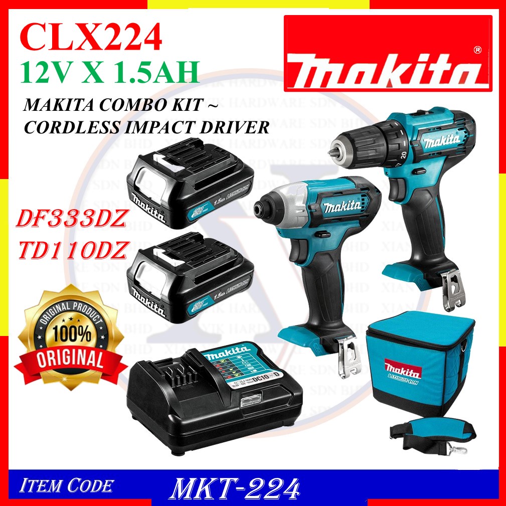 MKT-224 MAKITA CLX224 12V CORDLESS COMBO KIT (12V IMPACT DRIVER TD110D + 12V DRIVER DRILL DF333D ...