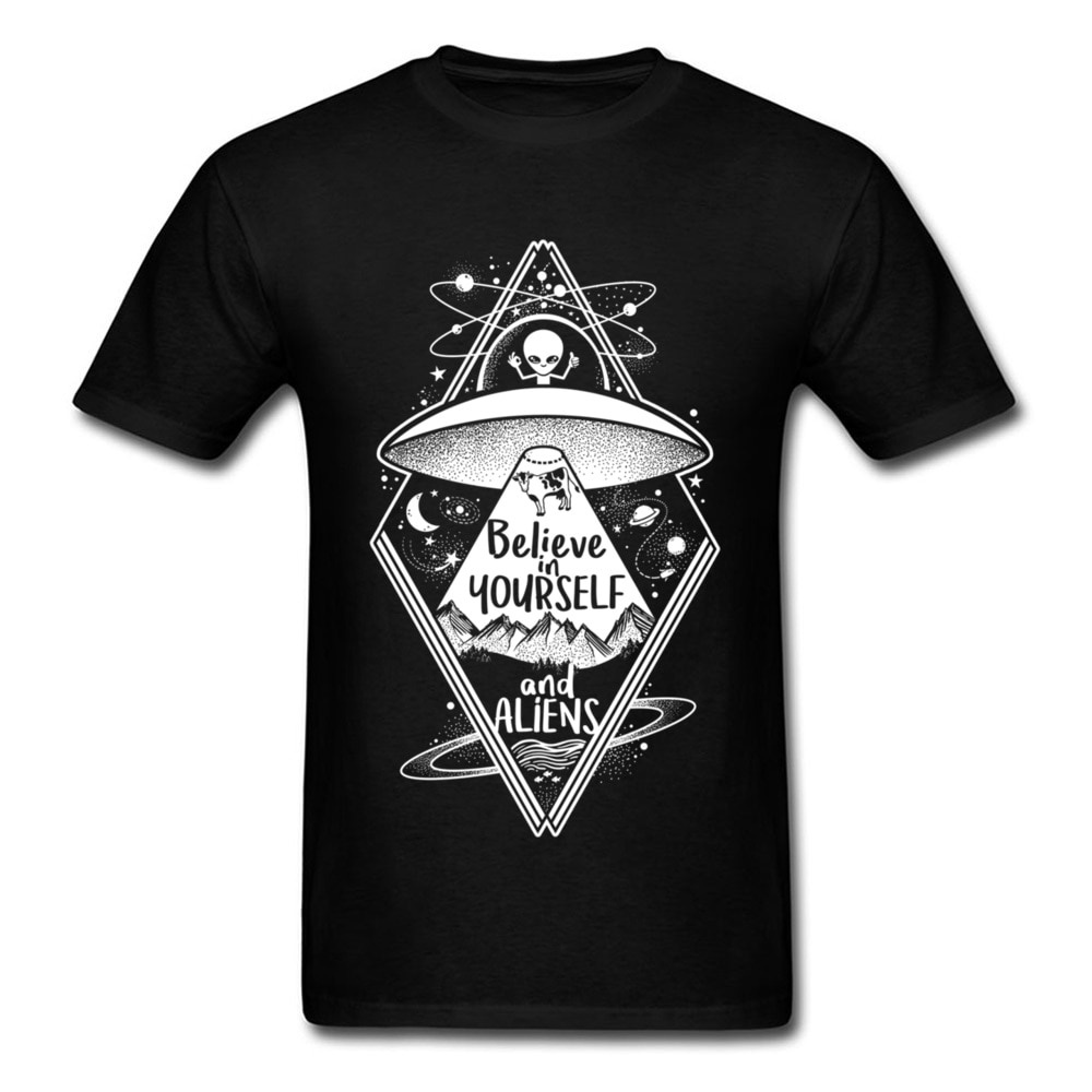 Cotton T Shirt Black UFO Alien Men Believe In Yourself And Aliens s ...