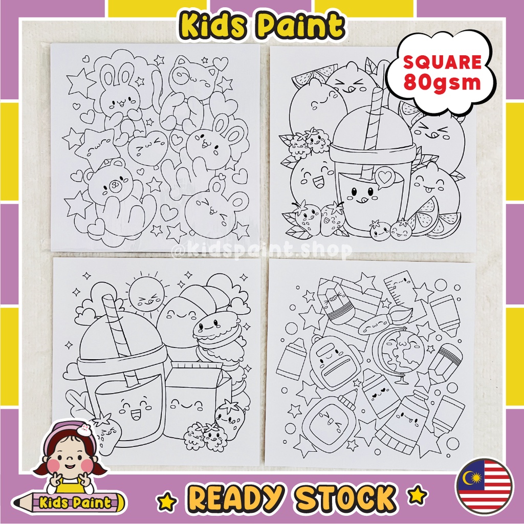 [KidsPaint] Mix&Match Cartoon 17 Sheets Kids Coloring Paper (Square ...