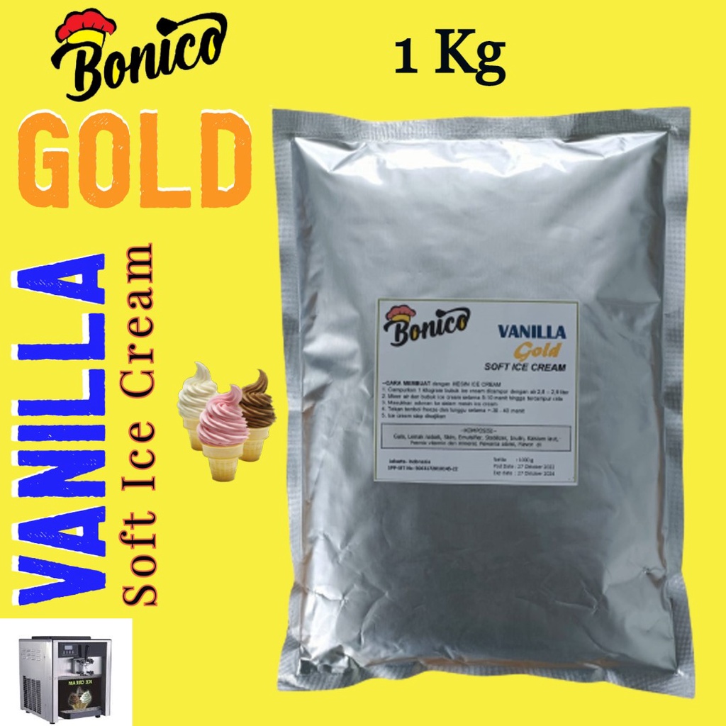 MESIN Bonico VANILLA GOLD PREMIUM Soft Ice Cream Powder 1kg RESTO Ice ...