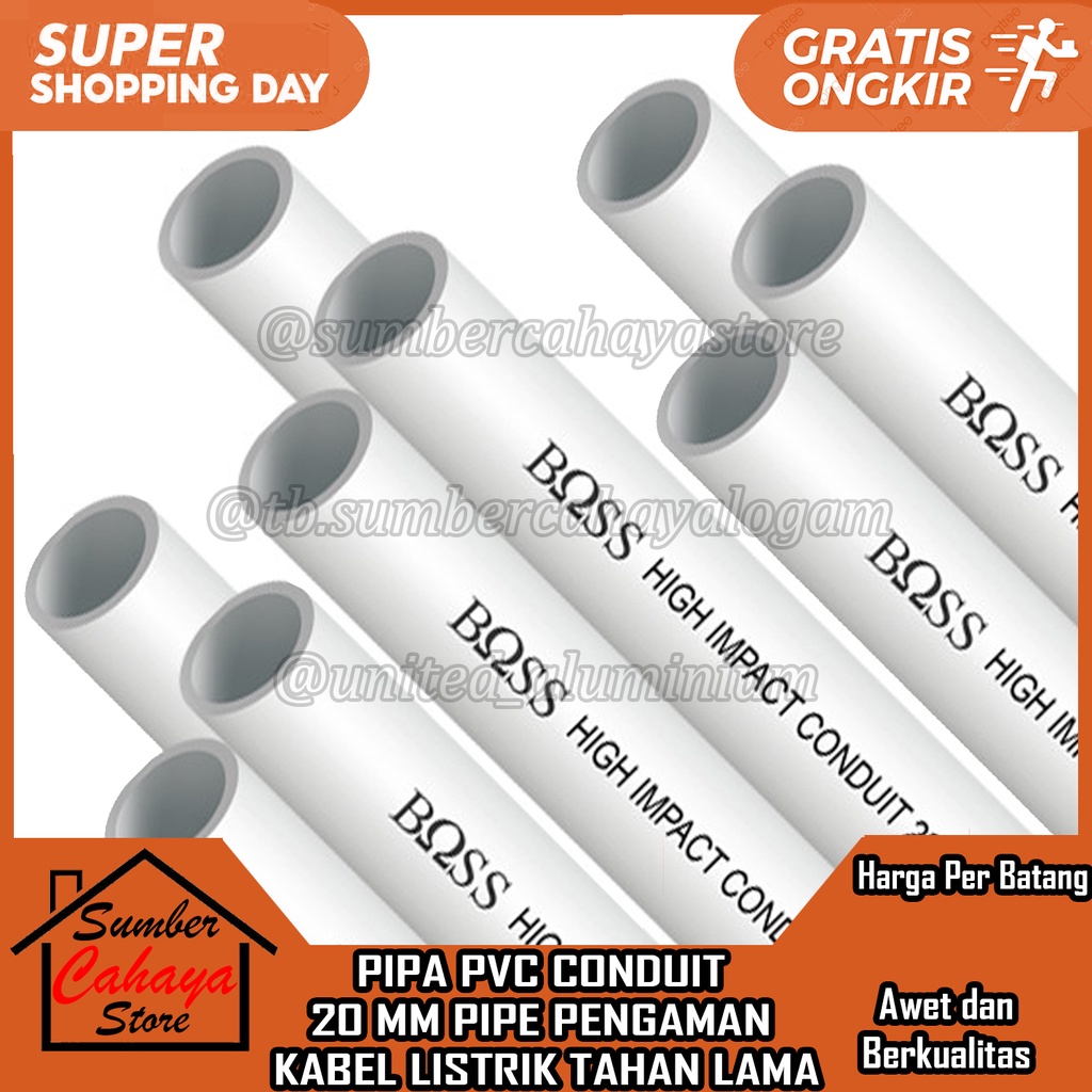 ELECTRICAL CONDUIT PIPE 20MM BOSS 2.9M HIGH IMPACT PVC WHITE PIPE ...