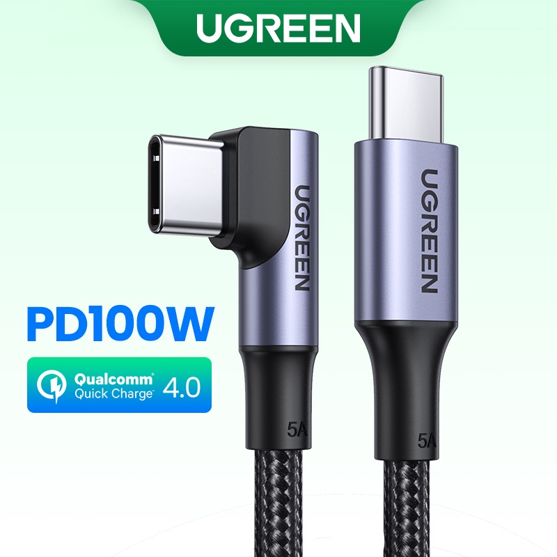 UGREEN 100W/60W 5A USB C to USB C Cable Right Angle PD Fast Charge Type ...