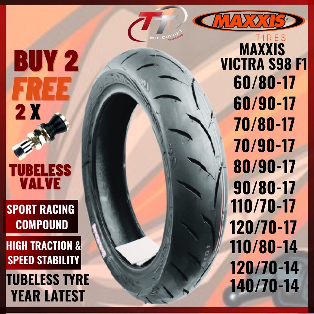 Maxxis Victra S98 F1 Tubeless Tyre 14 17 13 60/80 60/90 70/90 70/80 80/ ...
