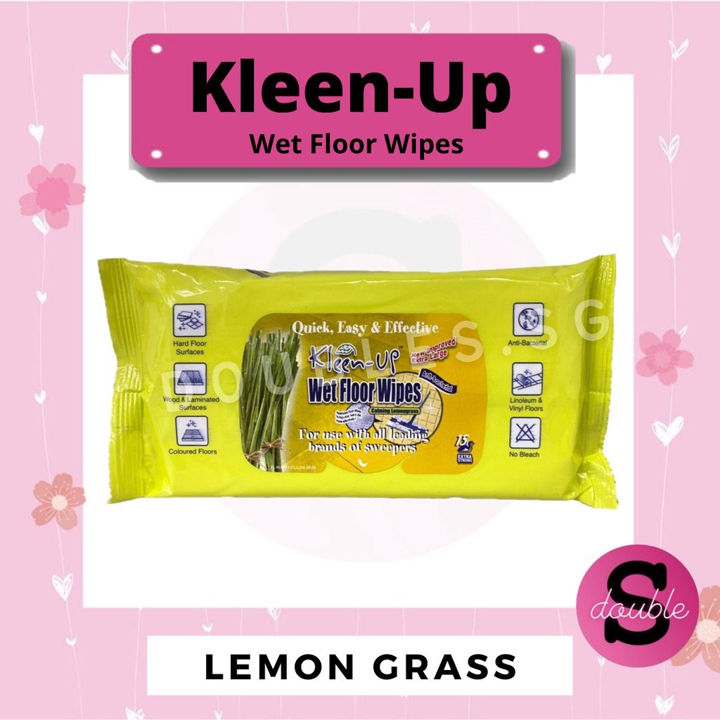 KLEEN-UP Anti Bacterial Wet Floor WIPES 15 Sheets Lemon/Lemon grass ...