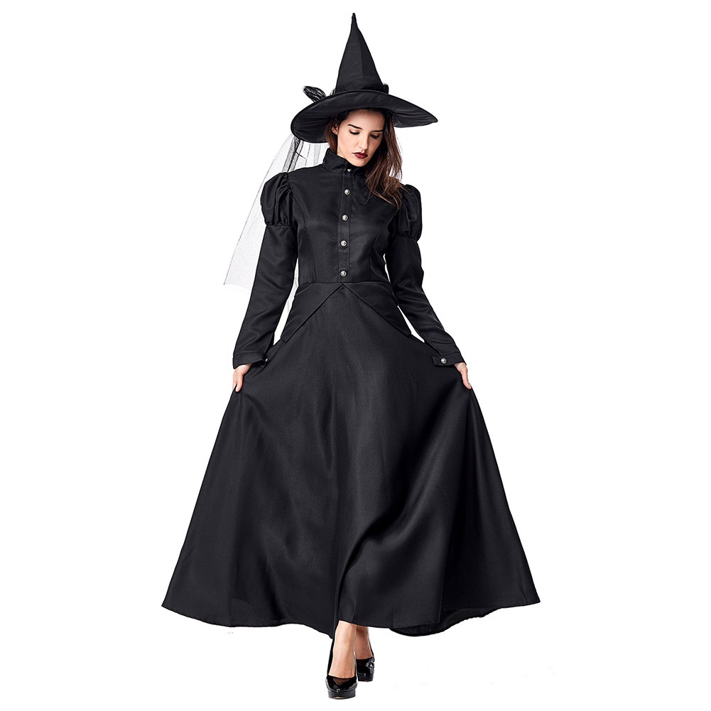 Womens Wicked Witch Costume Spooky Witch Fancy Dress Black Long Sleeves